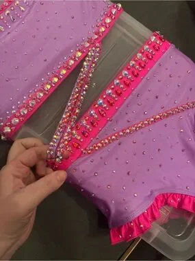 custom | Costumes | Girls Purple And Hot Pink Rhinestone Twopiece Dance ...